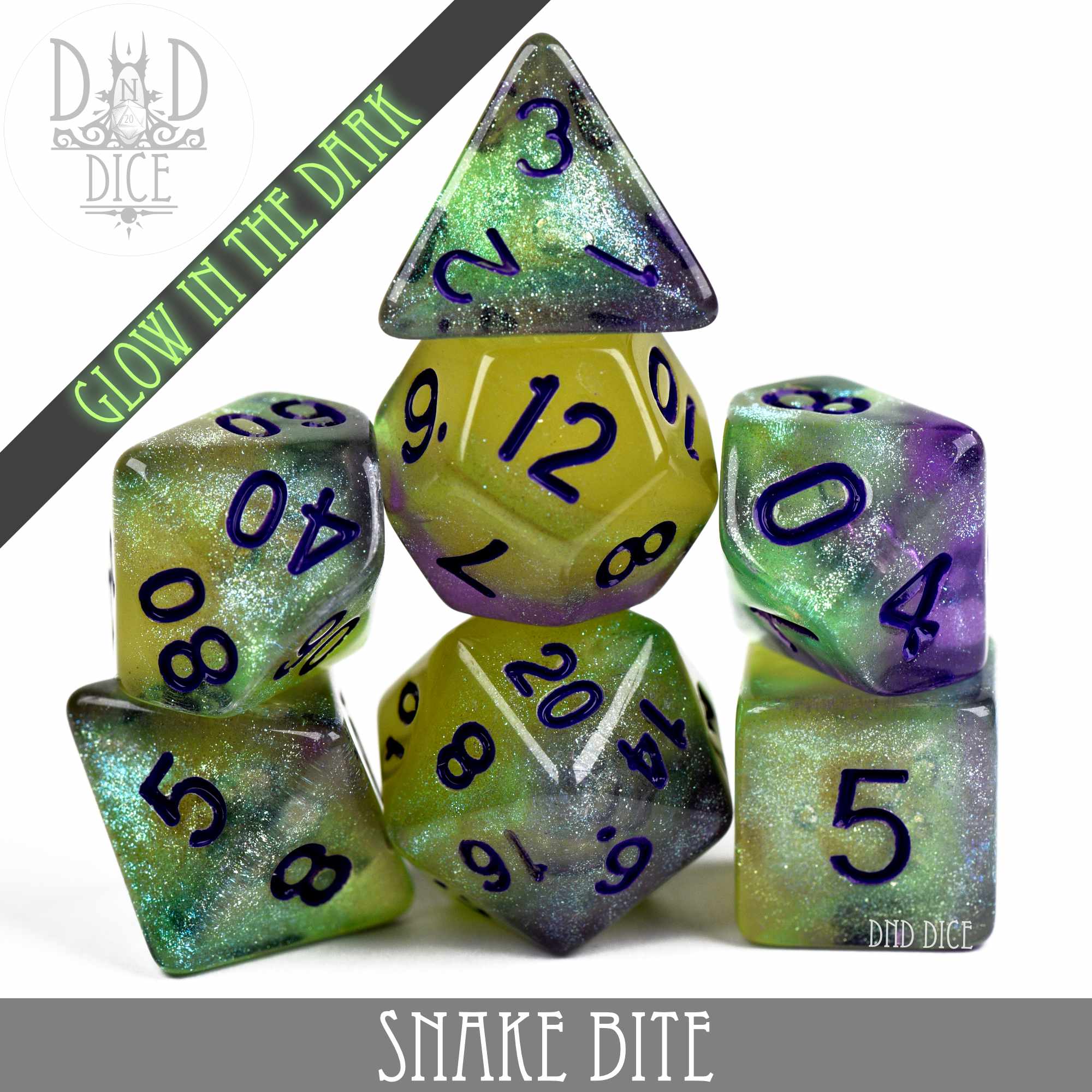Snake Bite Glow in the Dark Dice Set – Dungeon Master Minis